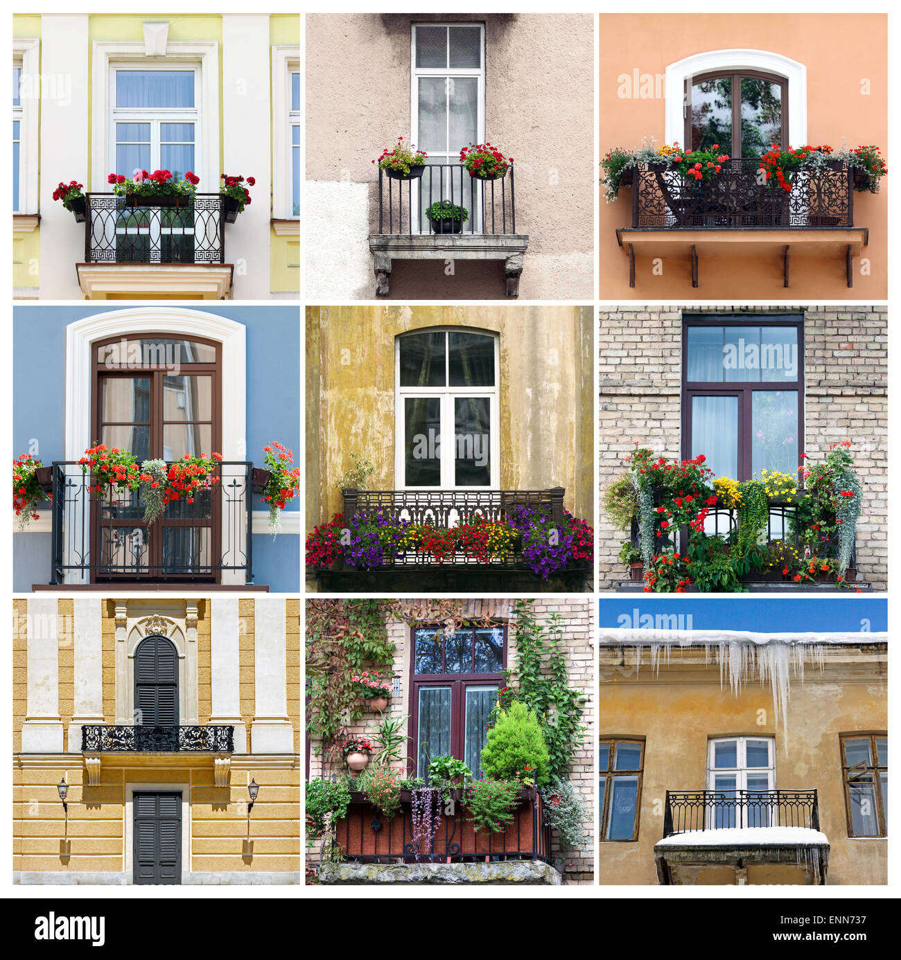 Photo collage with nine balcony pictures Stock Photo - Alamy