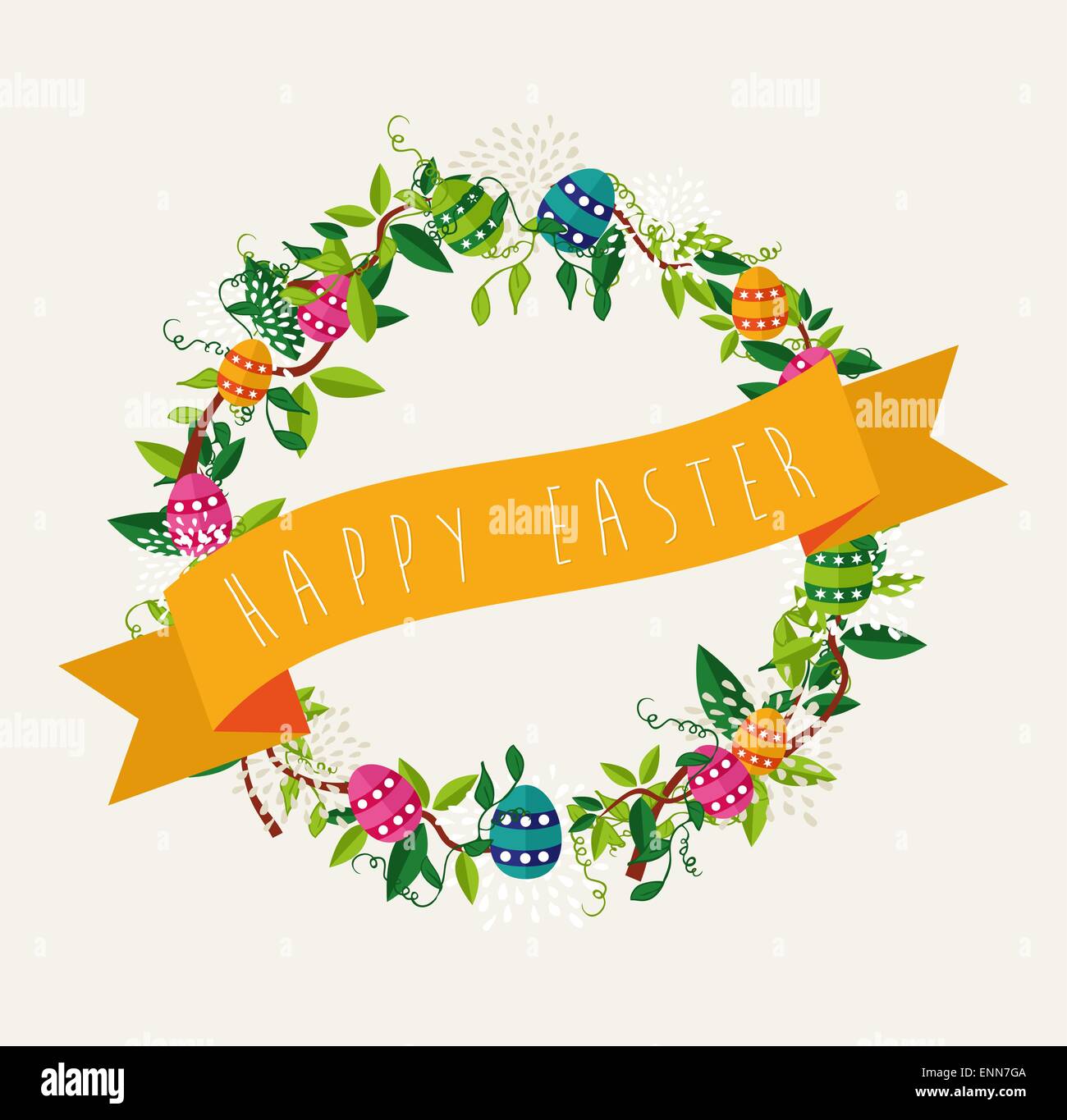 Happy Easter wreath colors eggs and flowers Stock Vector Image & Art ...