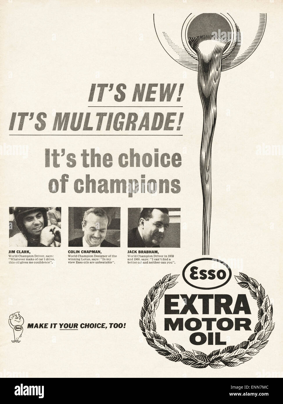 Vintage advert in 1960s magazine dated 1964 for ESSO EXTRA MOTOR OIL ...