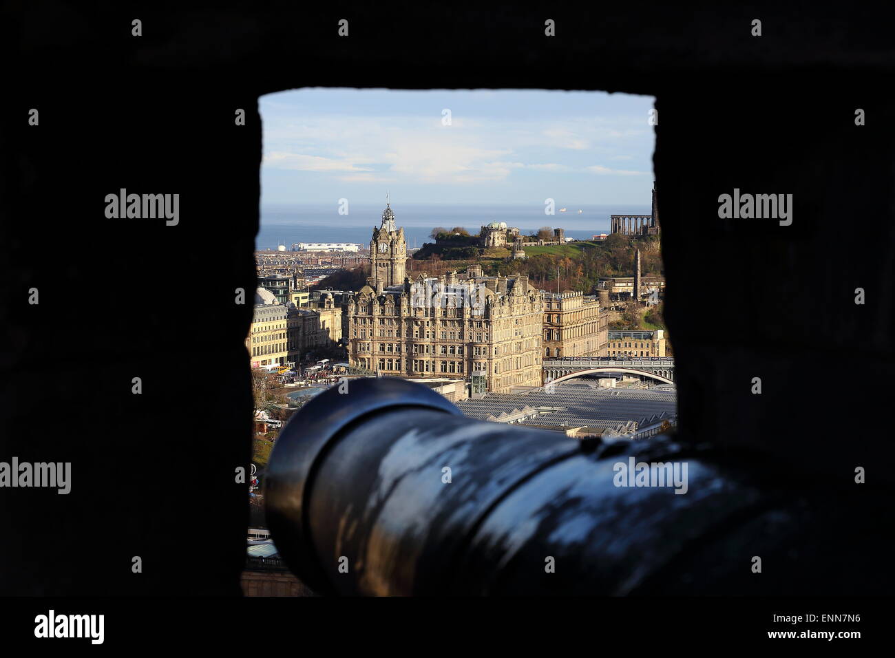 View of Edinburgh from Edinburgh Castle fortification wall, Scotland ...