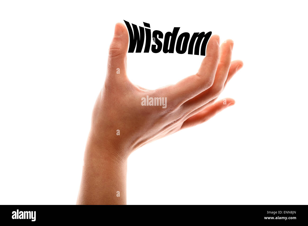 Color horizontal shot of a of a hand squeezing the word "wisdom Stock ...