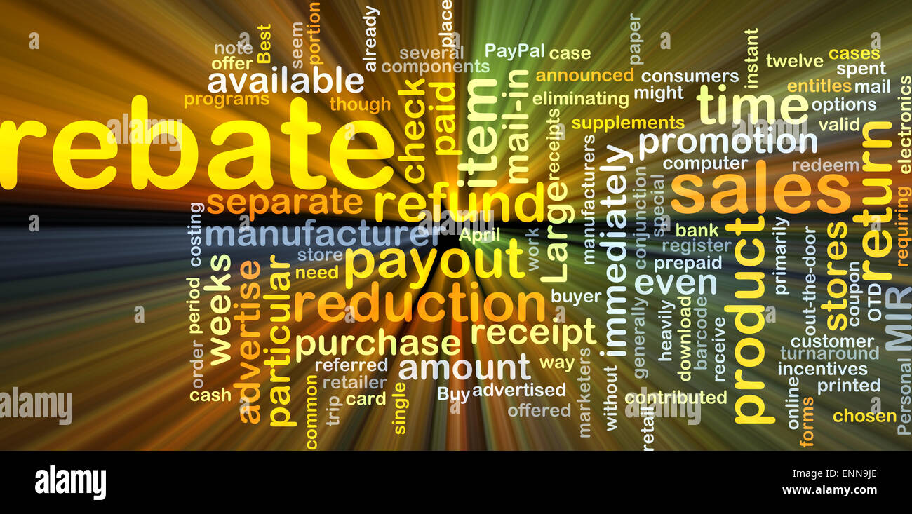 Background concept wordcloud illustration of rebate glowing light Stock ...