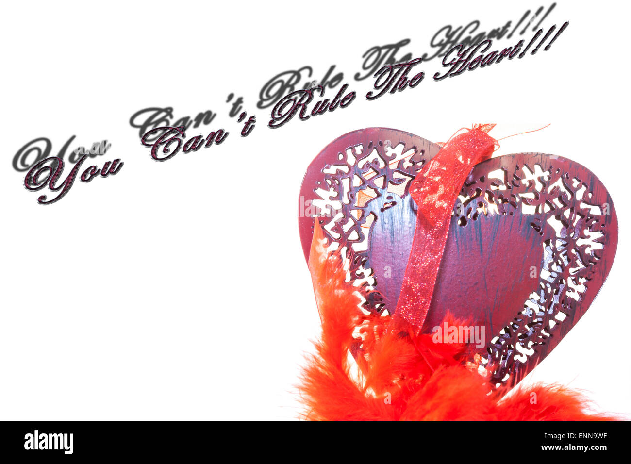 Wooden red hearth. You Can't Rule The heart!!! Stock Photo - Alamy