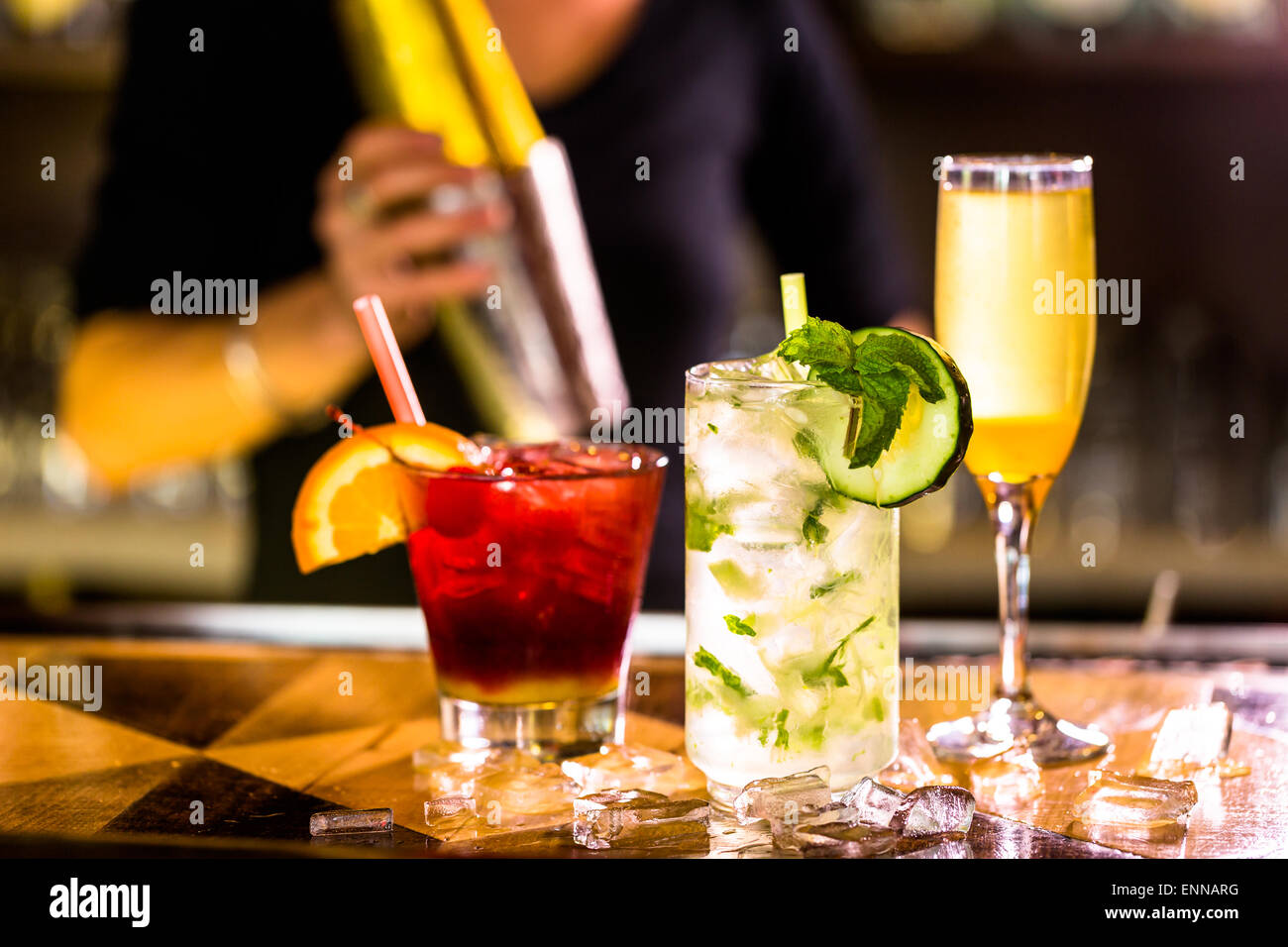 Colorful cocktail on top of the bar in Italian restaurant Stock Photo ...