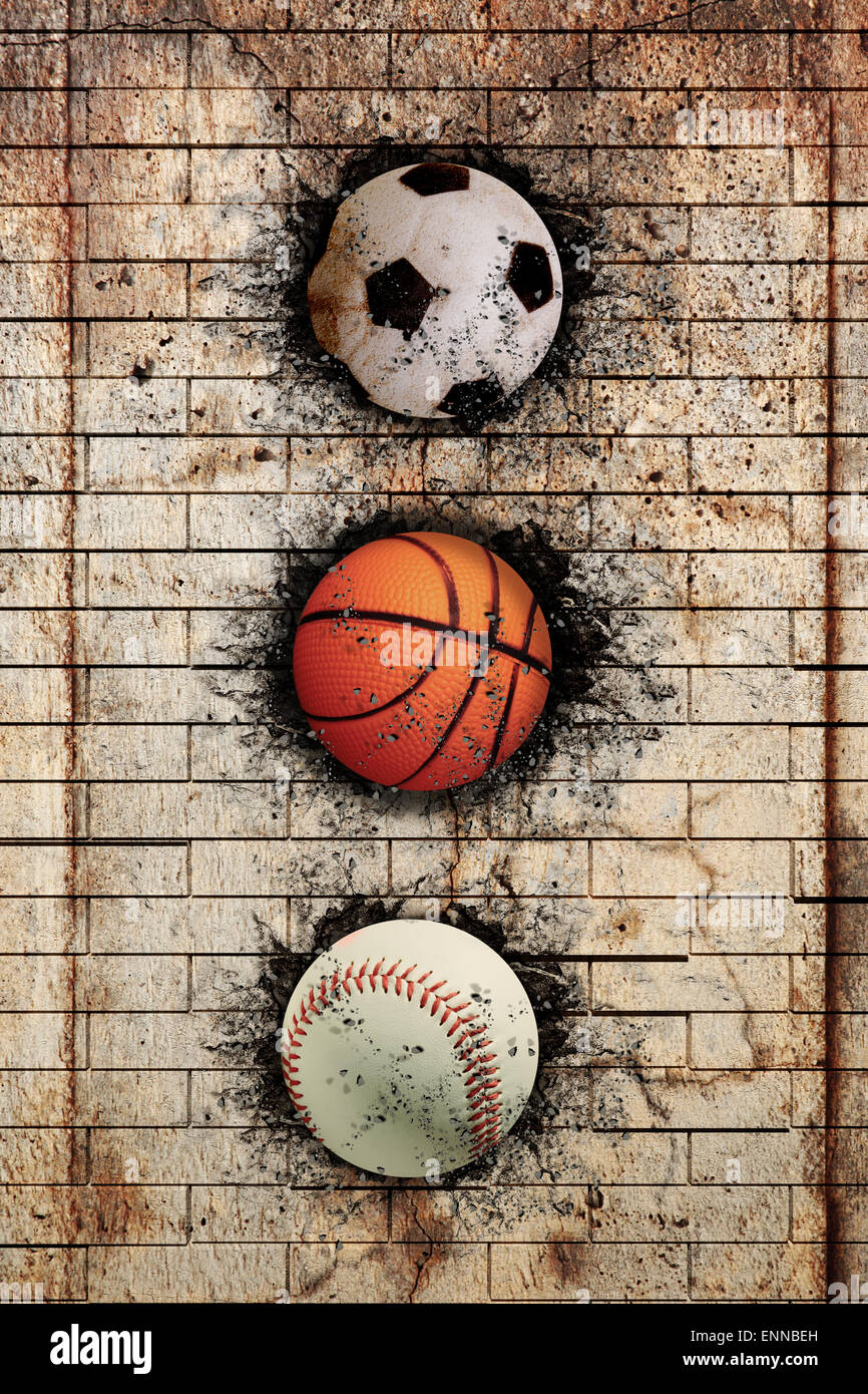 3d rendering of basketball, baseball and soccer ball embedded in a ...