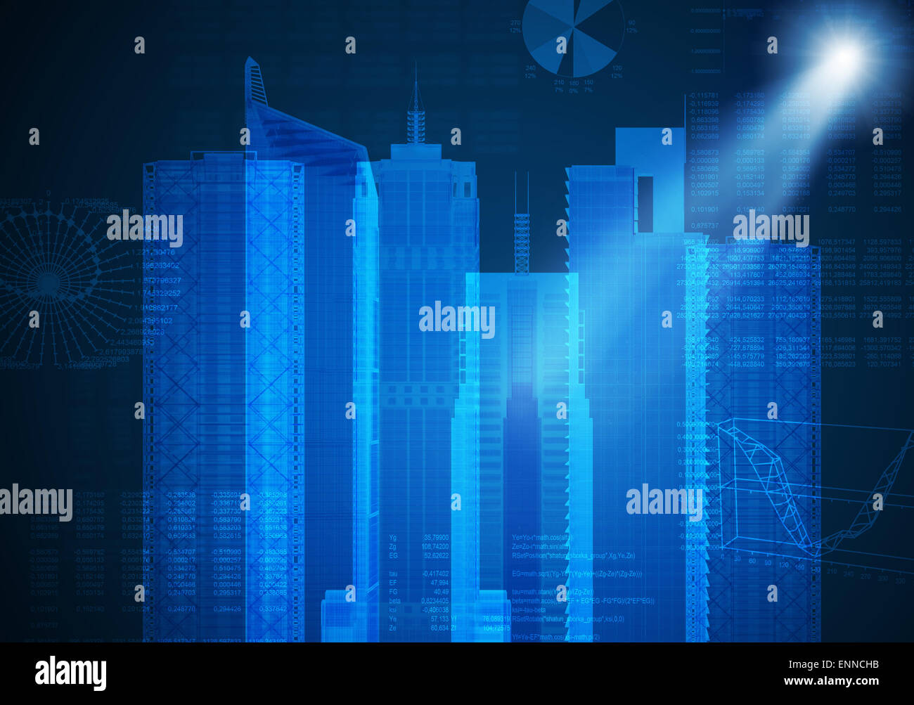 Abstract blue background with cityscape sketch Stock Photo - Alamy