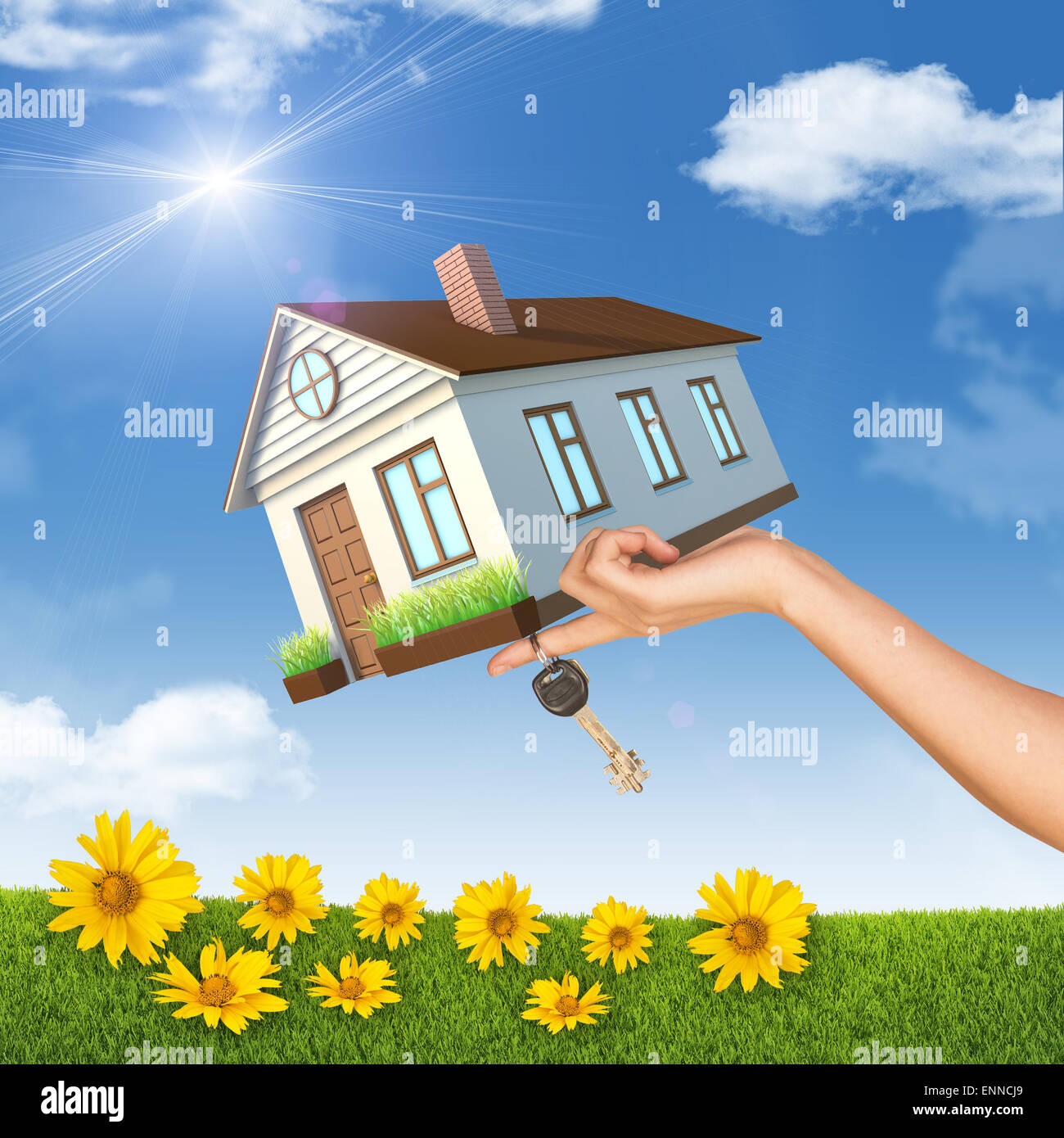 House and keys in left womans hand Stock Photo - Alamy