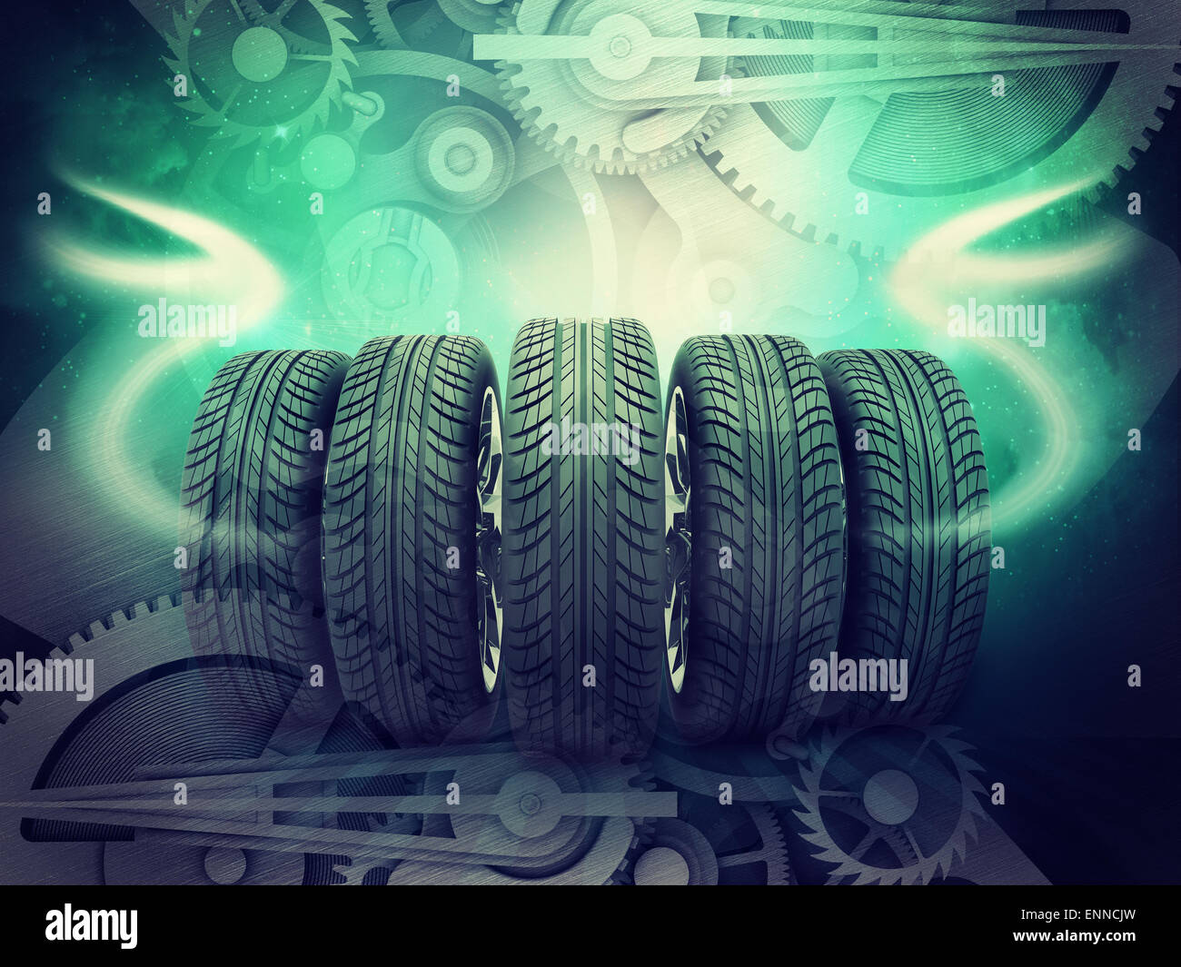 Wheels on colorful abstract background Stock Photo - Alamy
