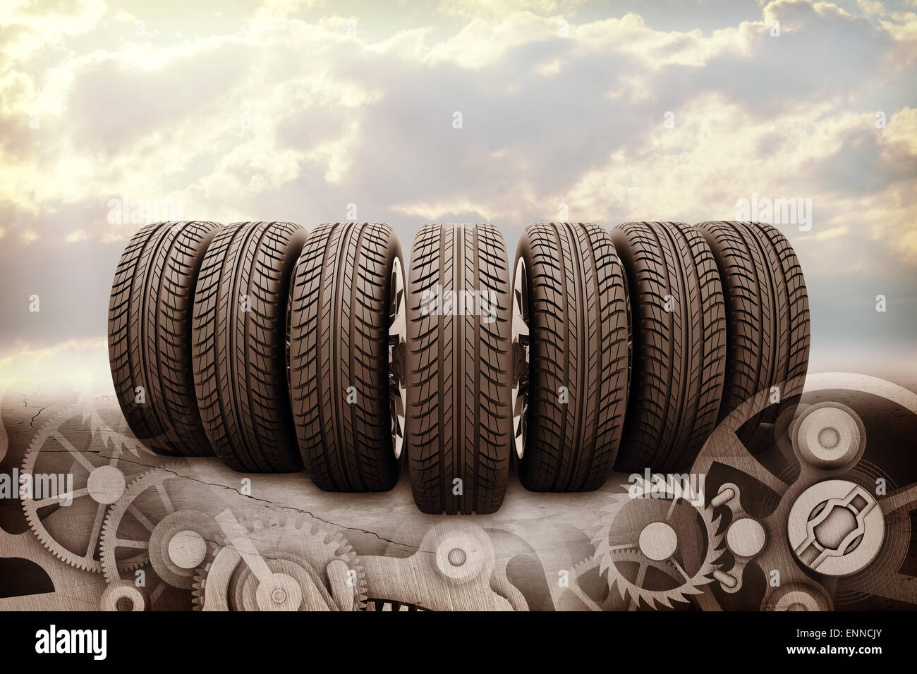 Wheels on blue sky abstract background Stock Photo - Alamy