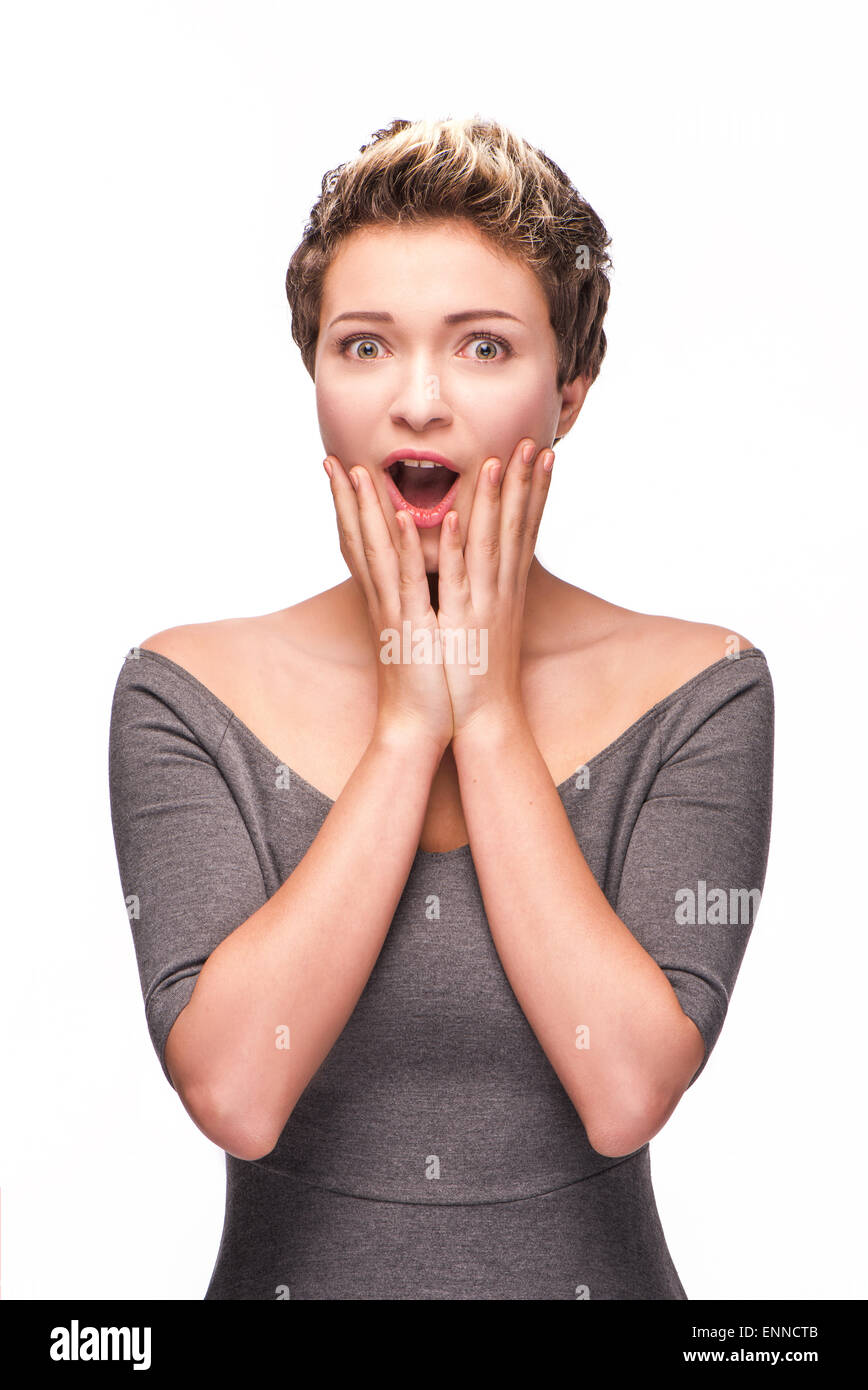 Woman looking over shoulder scared hi-res stock photography and images ...
