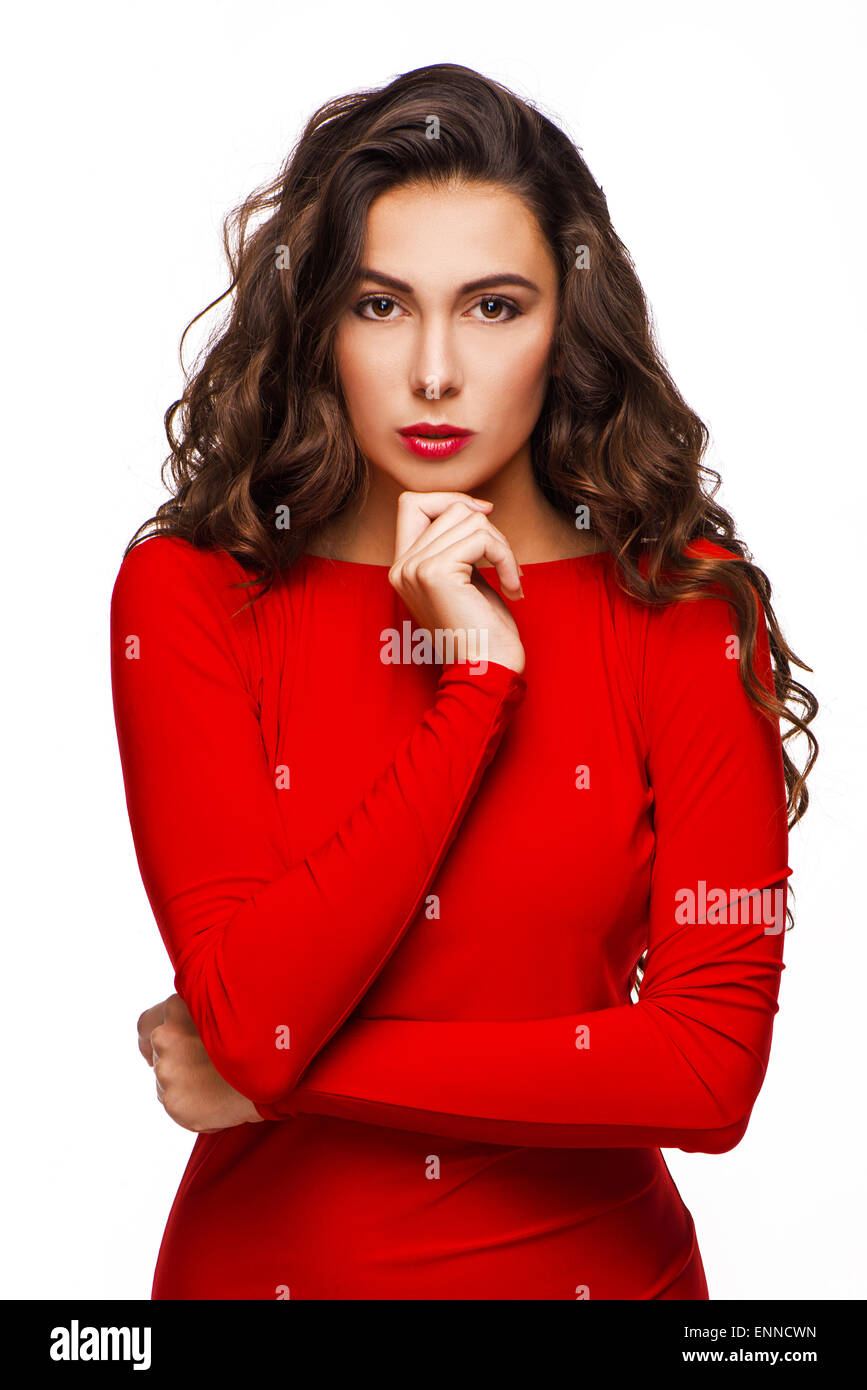 Strong beautiful woman with curly hair Stock Photo - Alamy