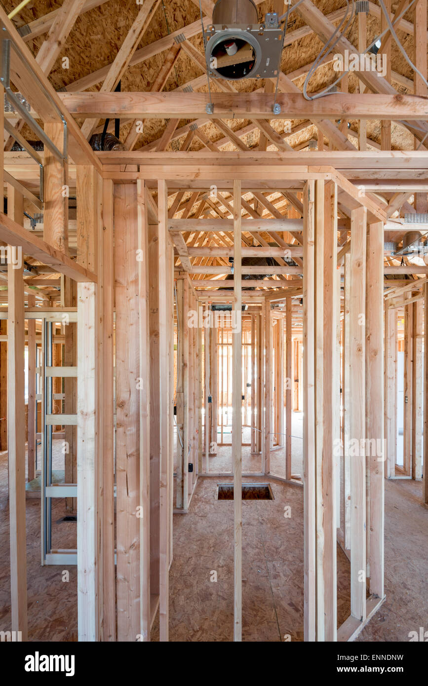Interior wood structure of new home construction Stock Photo - Alamy