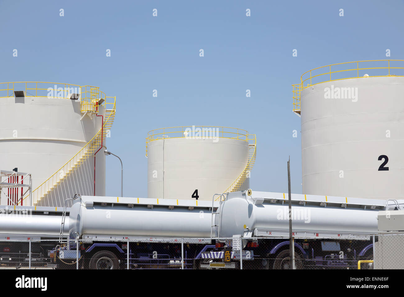 Storage tanks with tank truck in a refinery plant Stock Photo - Alamy