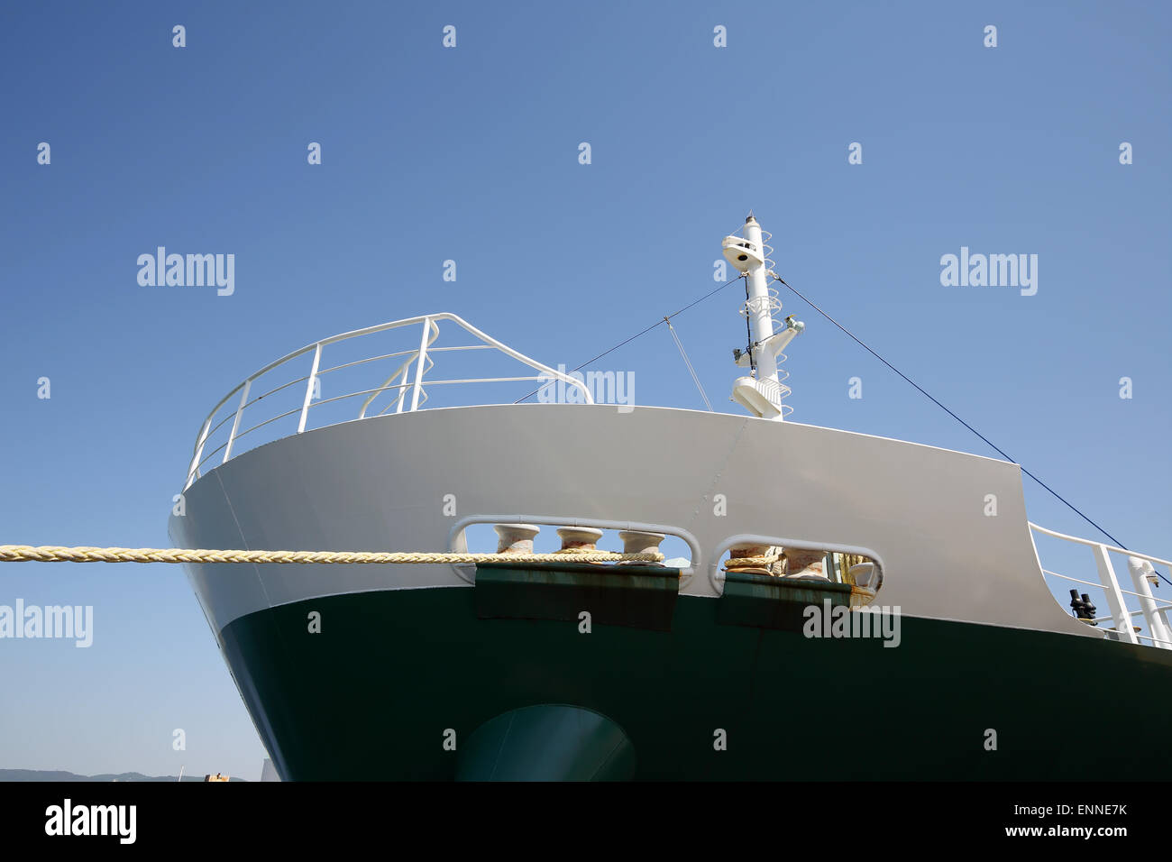front view of cargo ship docked in the port Stock Photo - Alamy