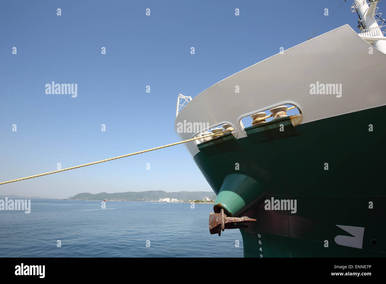 front view of cargo ship docked in the port Stock Photo - Alamy