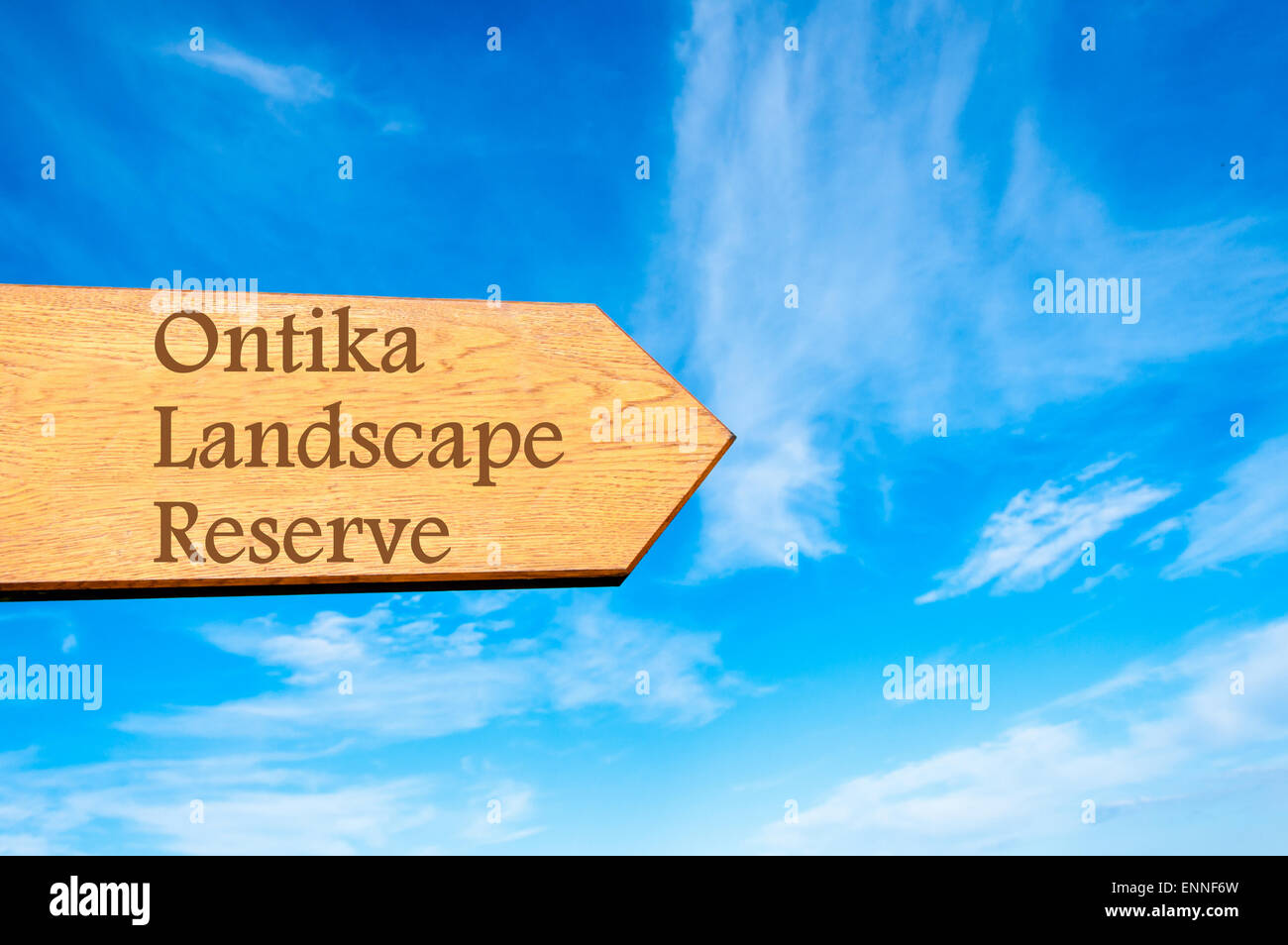 Wooden arrow sign pointing destination Ontika Landscape Reserve ...