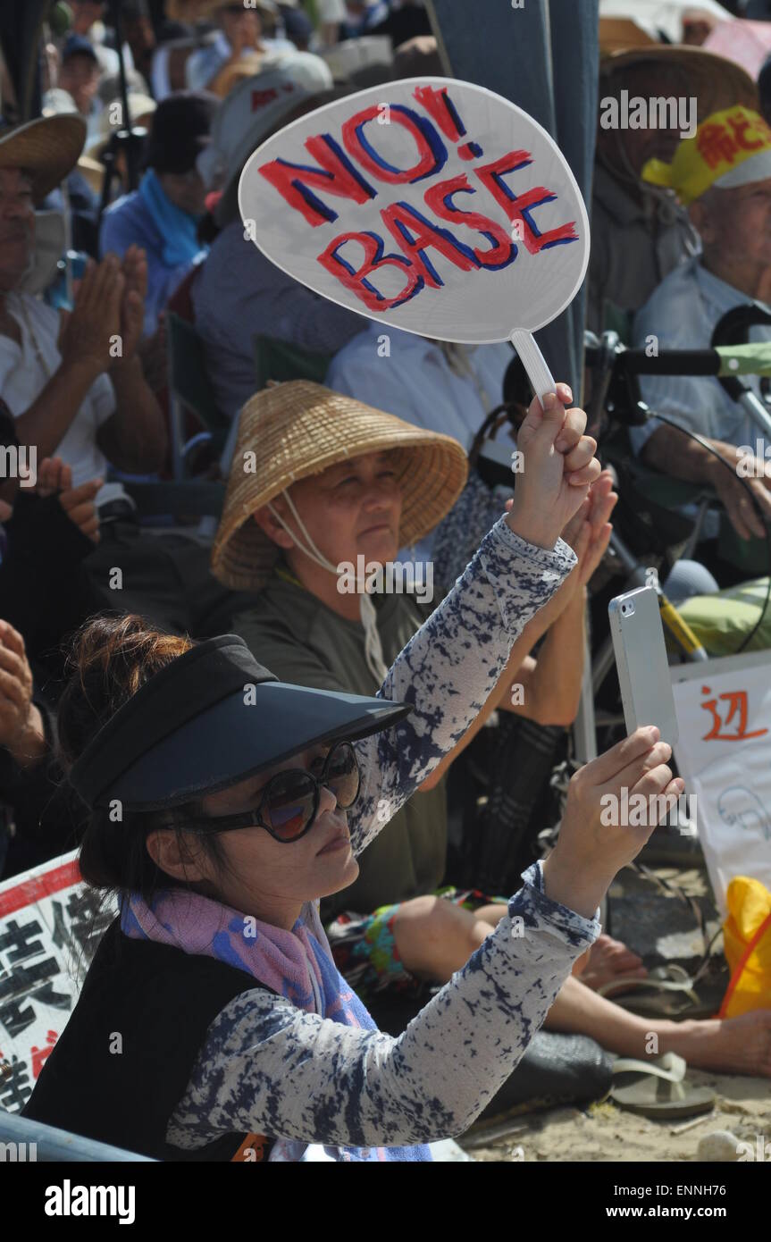 Okinawa, Japan: people protesting by Camp Schwab Marines base against ...