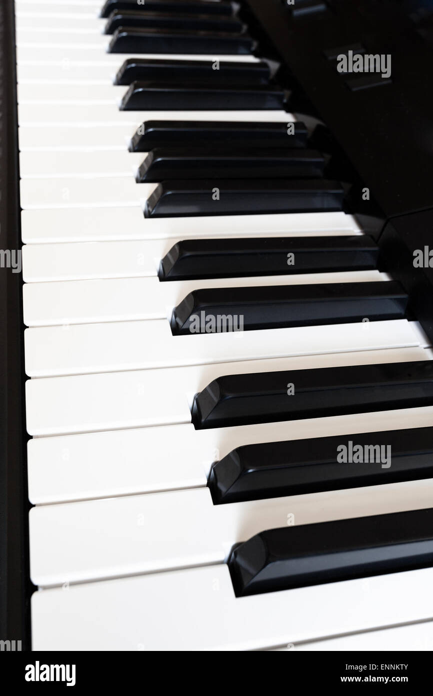 side view of black and white keyboard of digital piano close up Stock ...