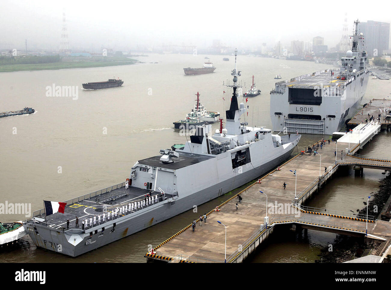 Shanghai, China. 9th May, 2015. French warships are seen at the Wusong ...