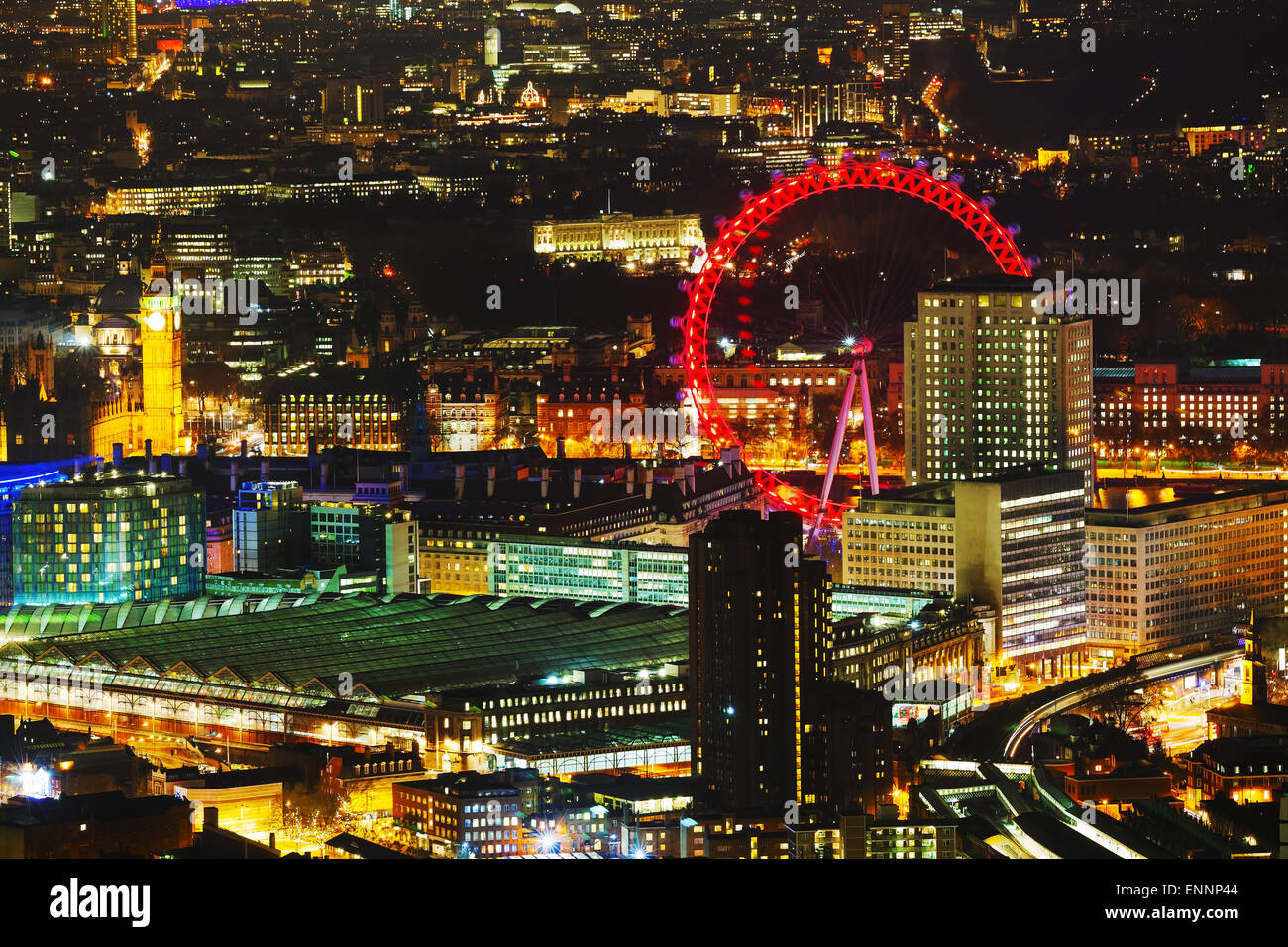 Aerial overview of London city at the night time Stock Photo - Alamy