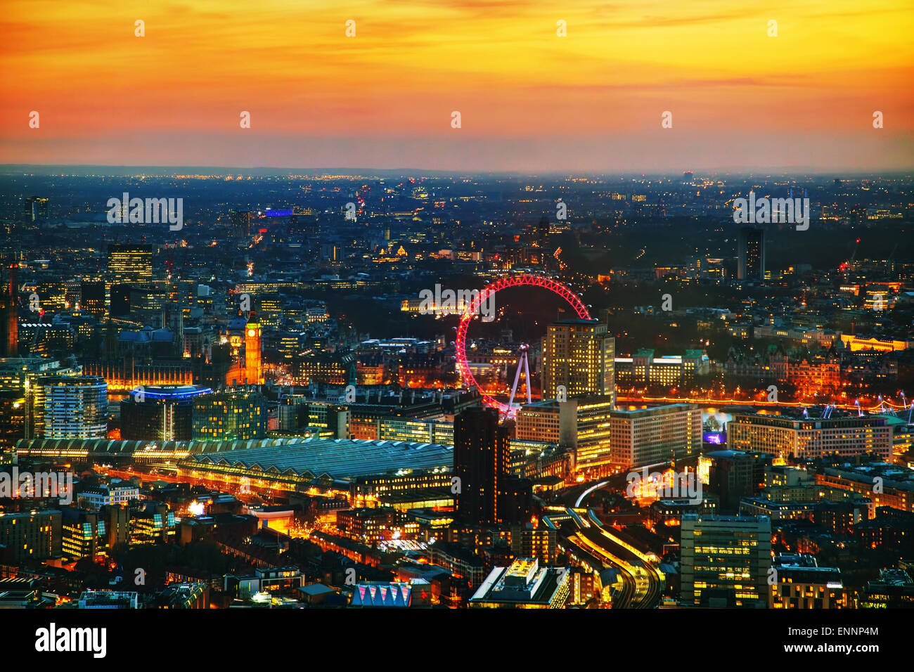 Aerial overview of London city at the sunset time Stock Photo - Alamy