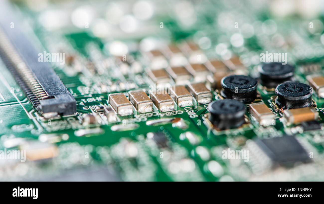 Circuit Board with a lot of different components (close-up shot Stock ...