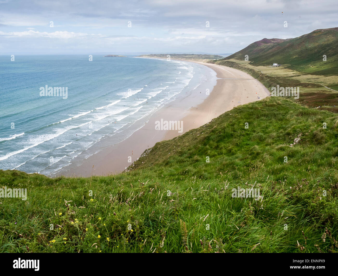 View along the beach at Rhossili Bay, Gower, Wales Stock Photo - Alamy