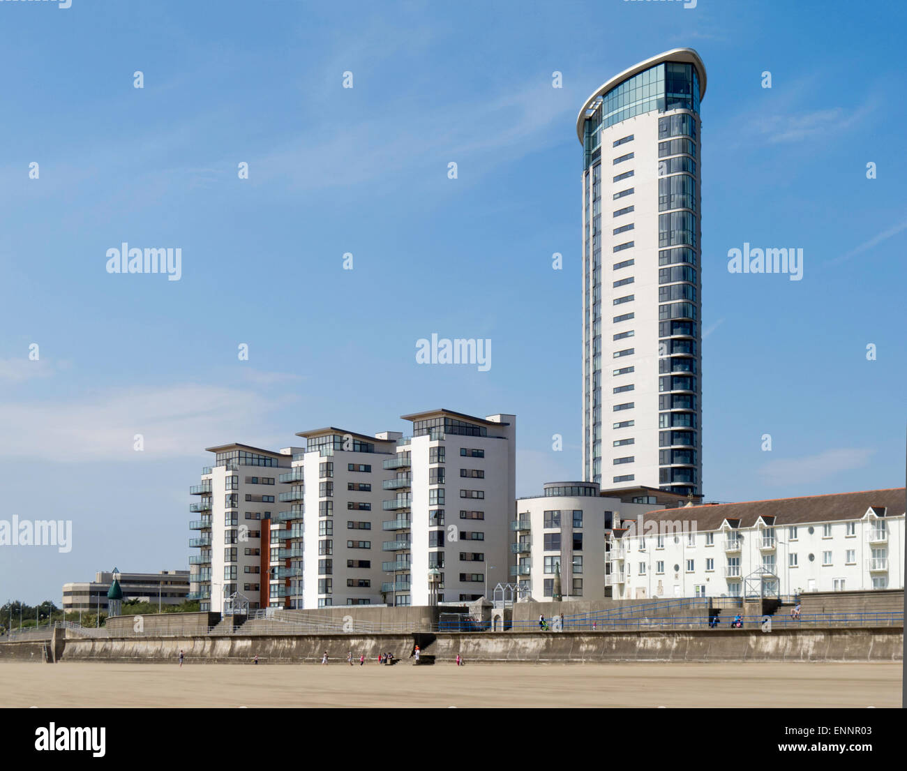 Modern high rise development overlooking the beach at Swansea Marina ...