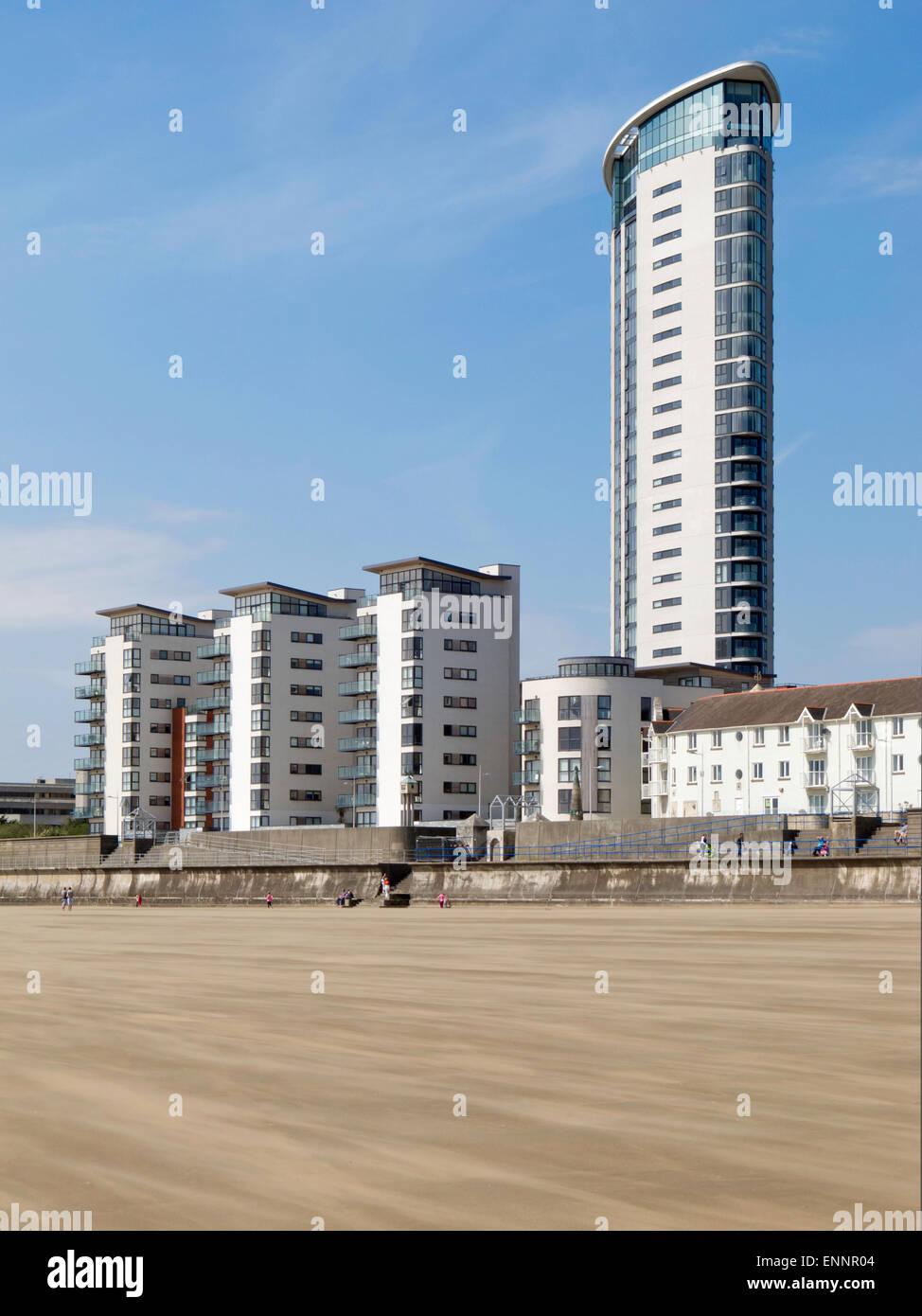 Modern high rise development overlooking the beach at Swansea Marina ...