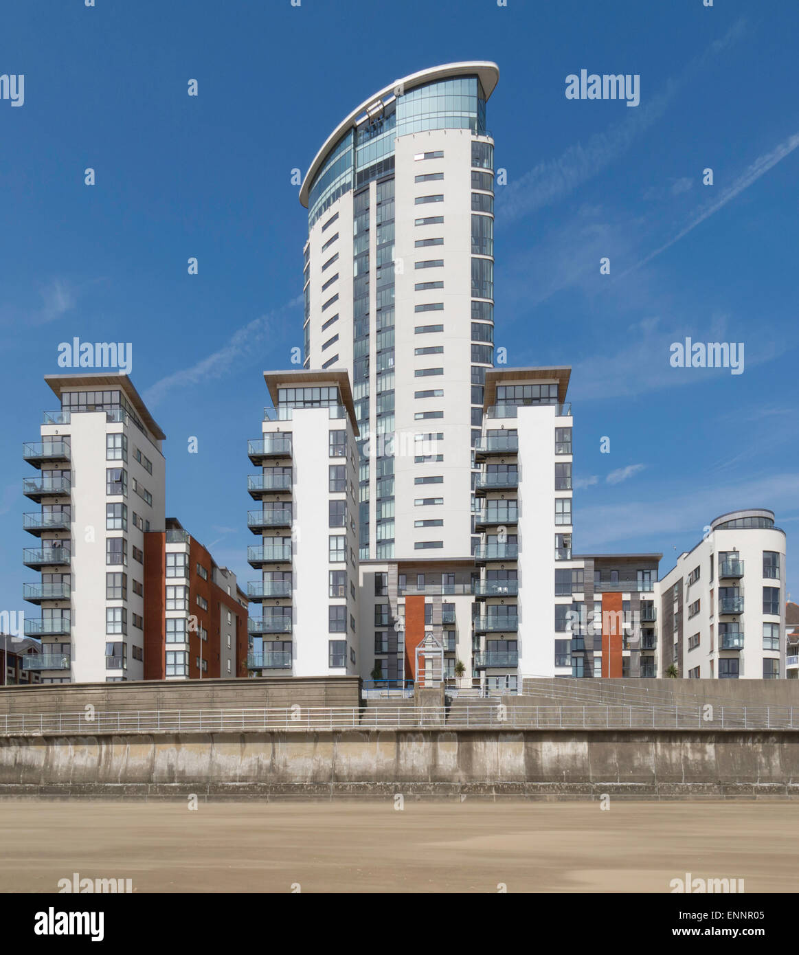 Modern high rise development overlooking the beach at Swansea Marina ...