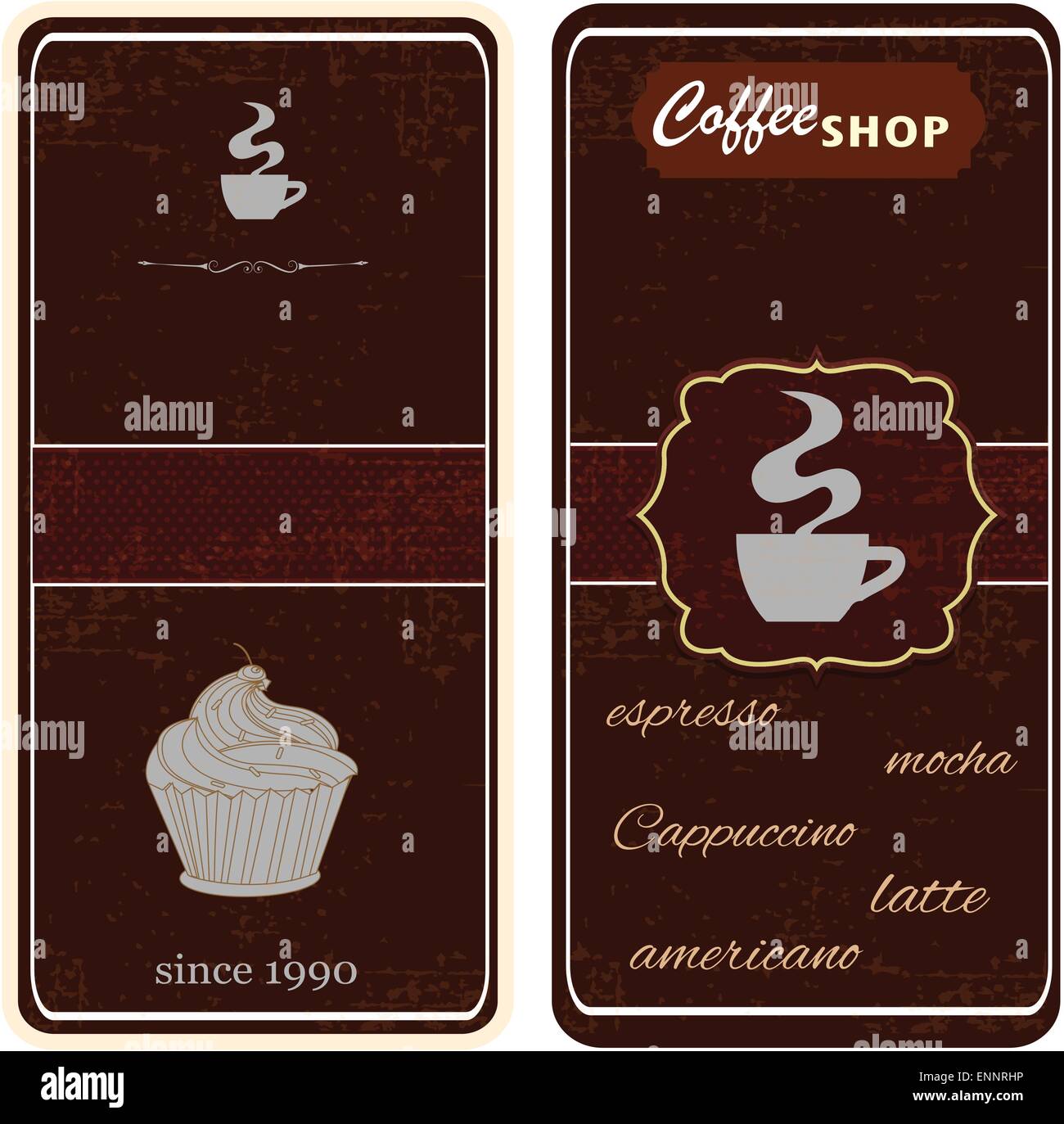 stylish menu template with a cup of coffee and coffee beans Stock ...