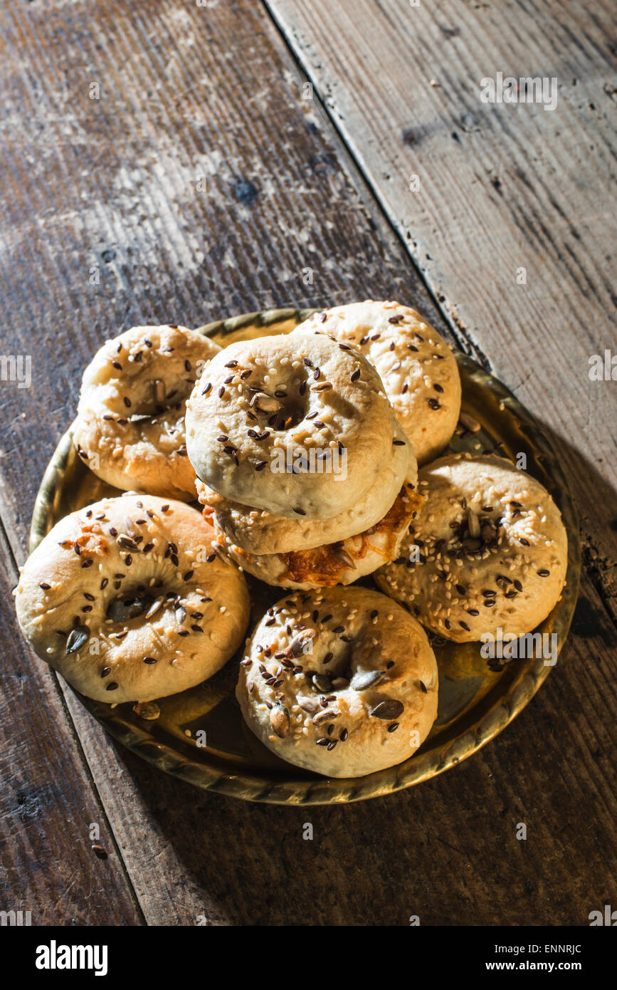 Closeup assorted fresh bagels in hi-res stock photography and images ...