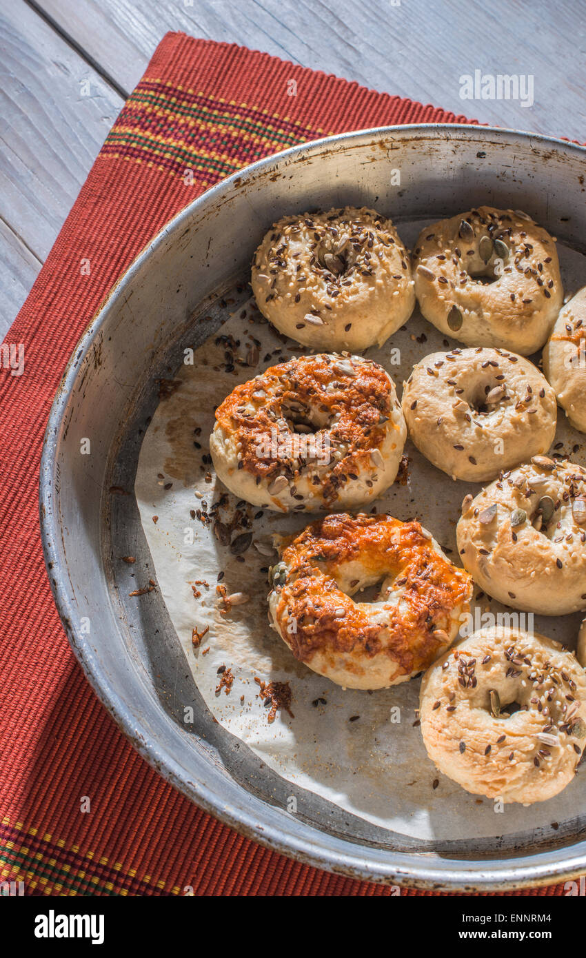 Closeup assorted fresh bagels in hi-res stock photography and images ...
