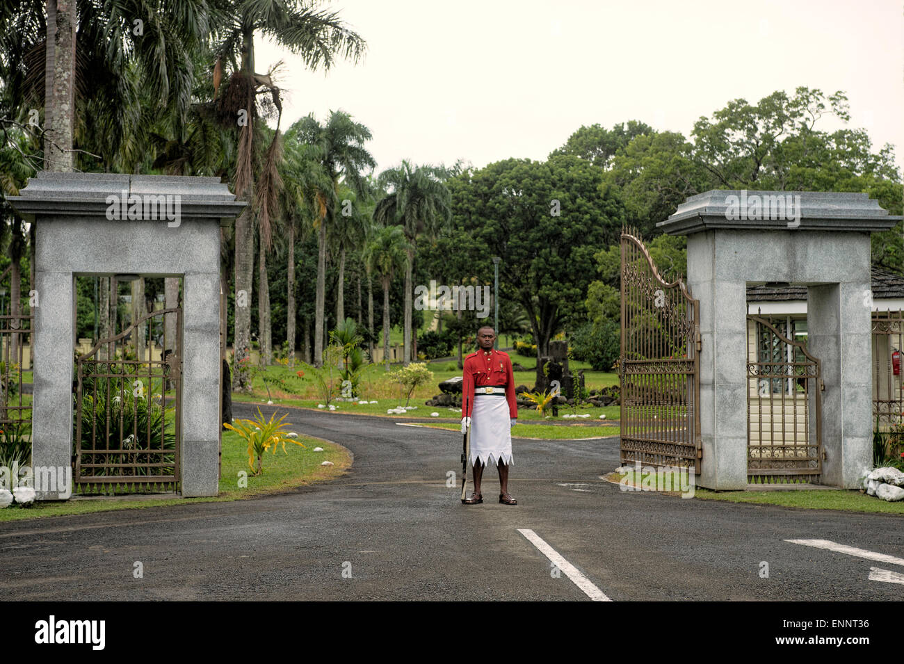 A military guard at the entrance of Government House, the official ...