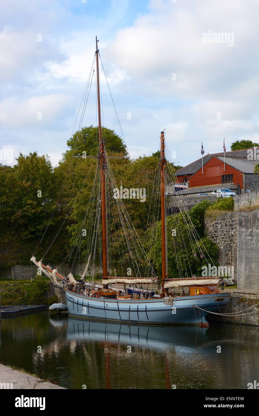 Two masted sailing ship in Charlestown Harbour. Cornwall. England Stock ...