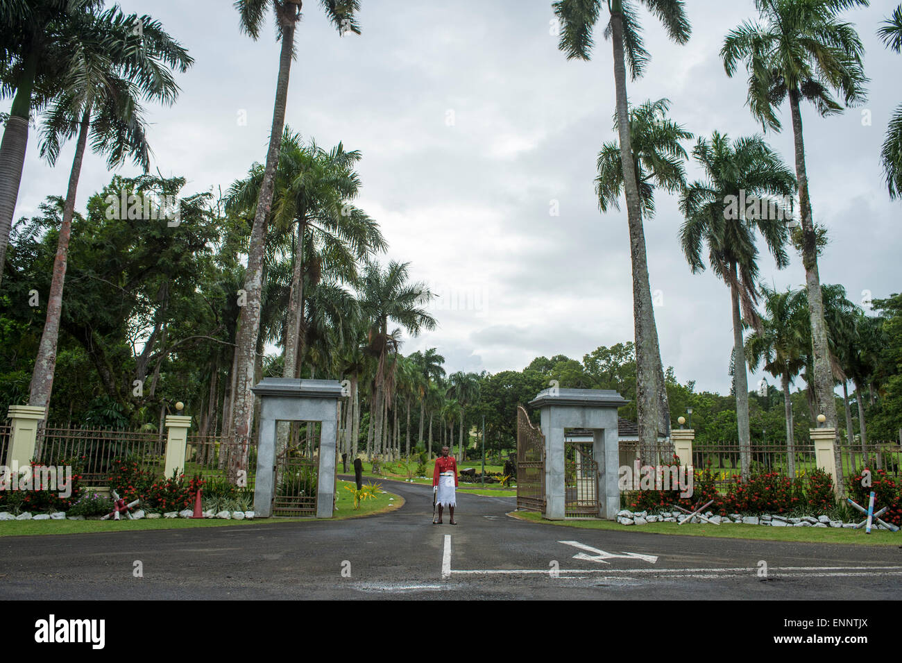 A military guard at the entrance of Government House, the official ...