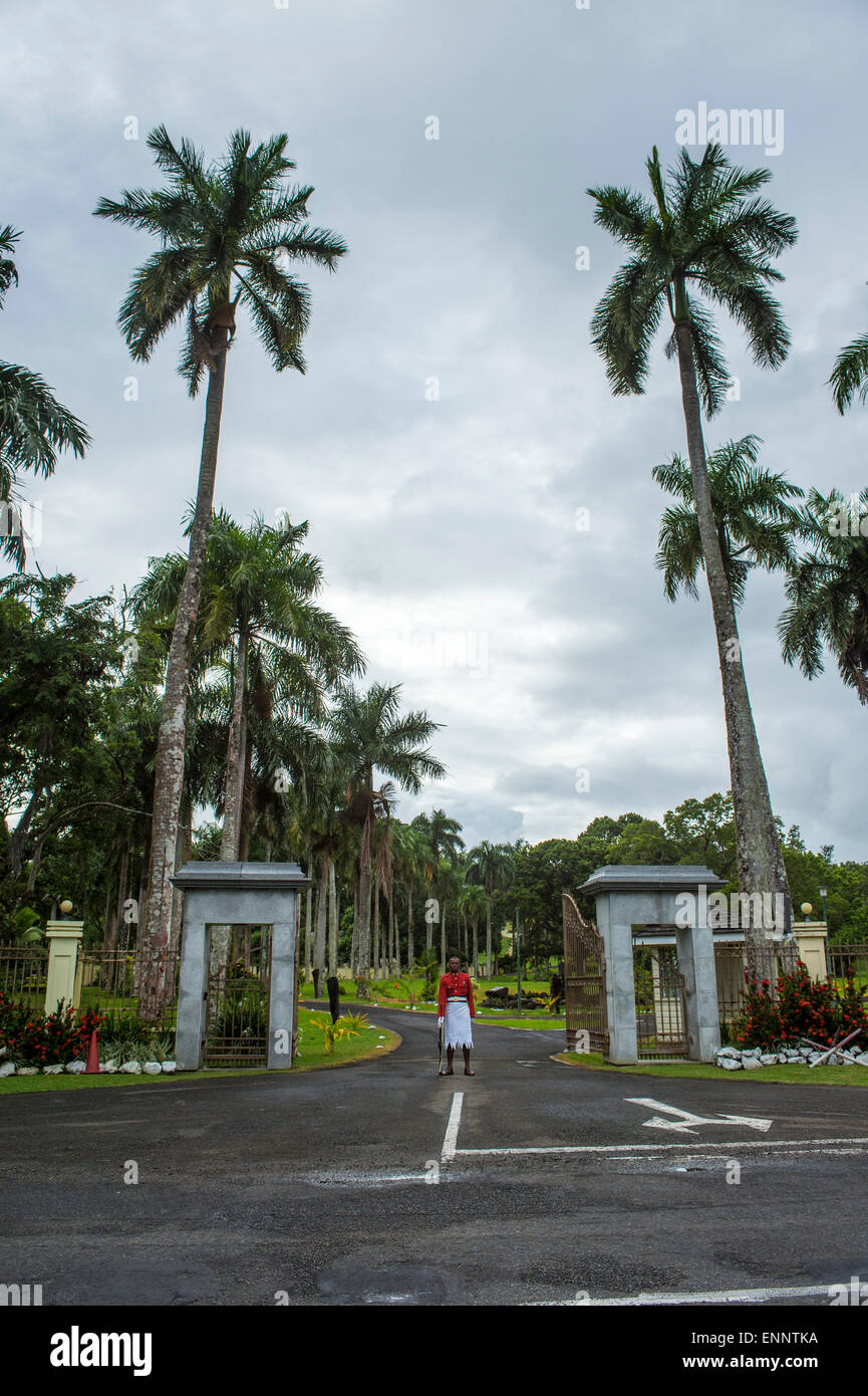 A military guard at the entrance of Government House, the official ...