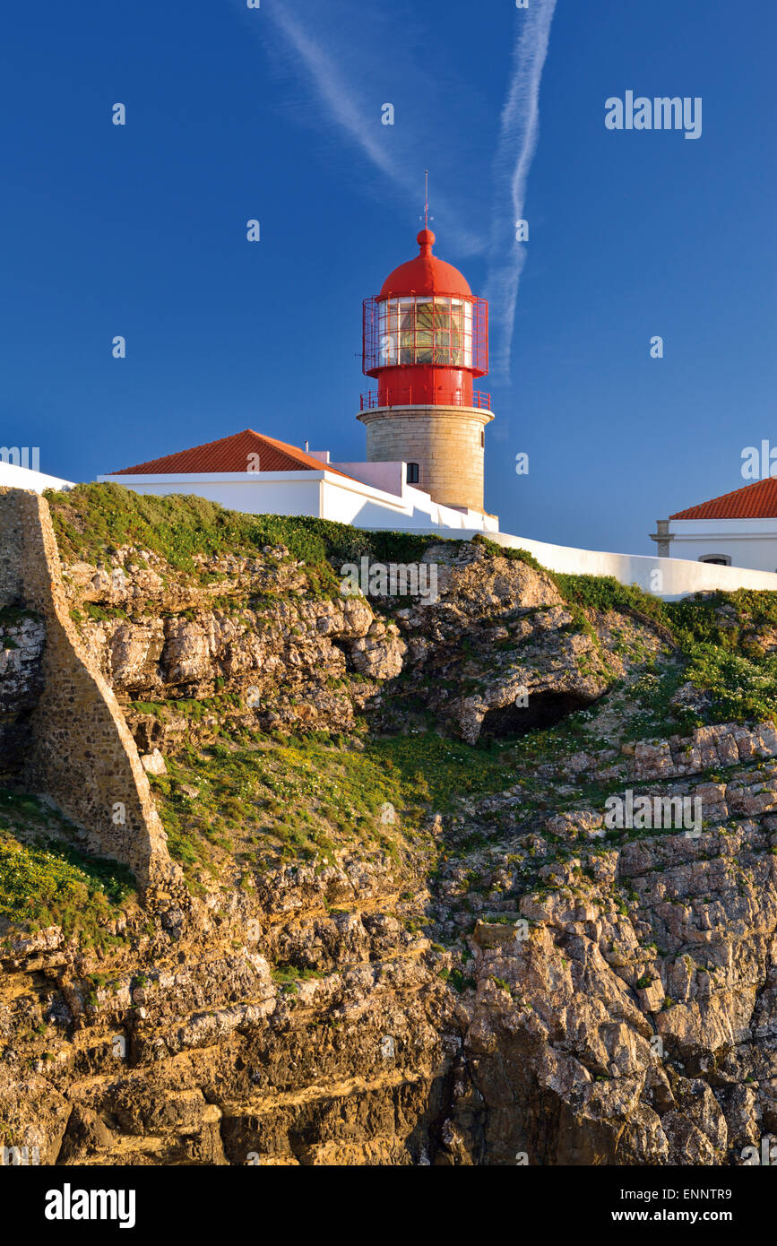 Portugal, Algarve: Lighthouse Saint Vincent at Cape Vincent Stock Photo ...