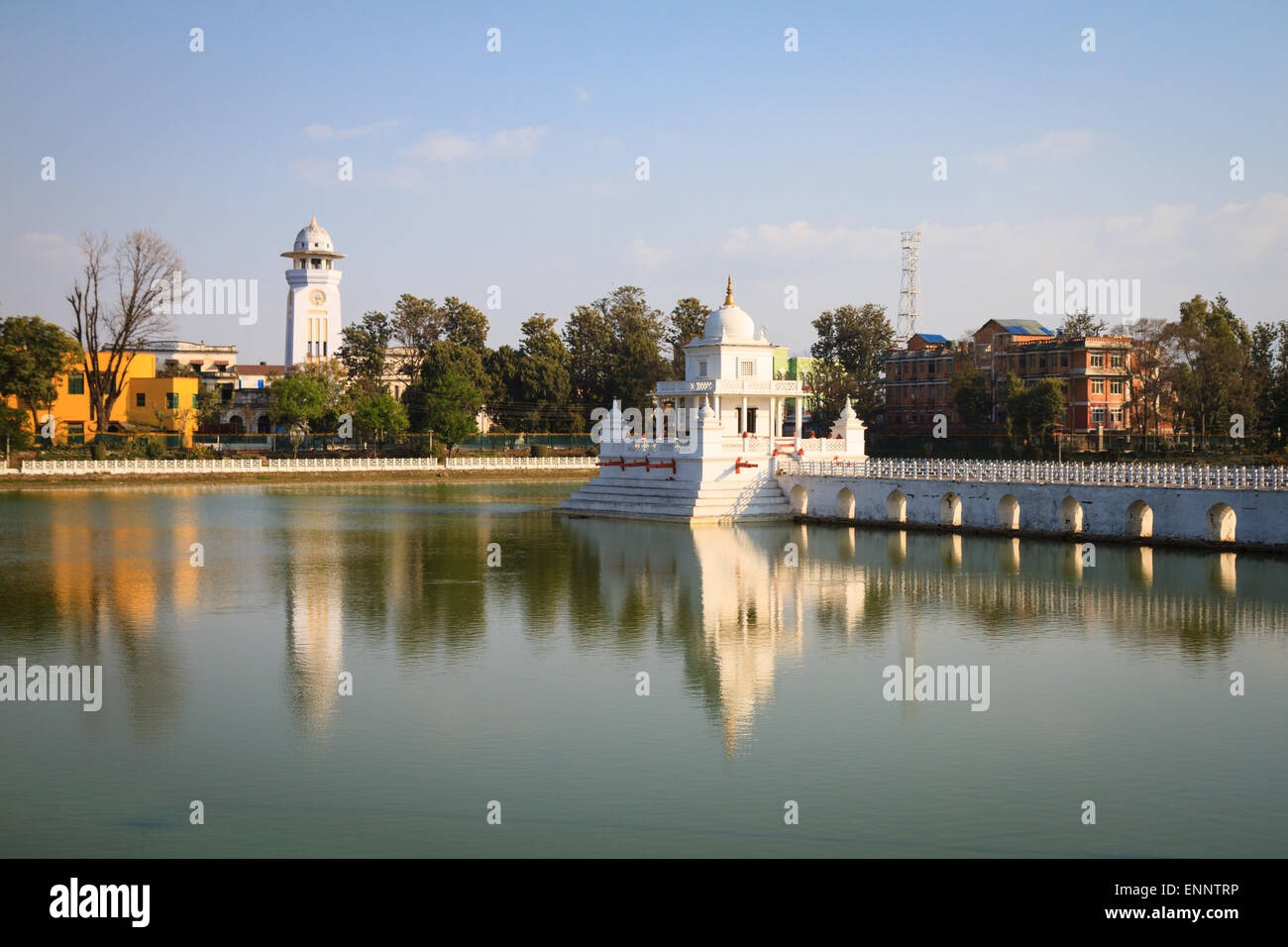 Rani Pokhari (Queen's Pond) with reflection of central temple in the ...