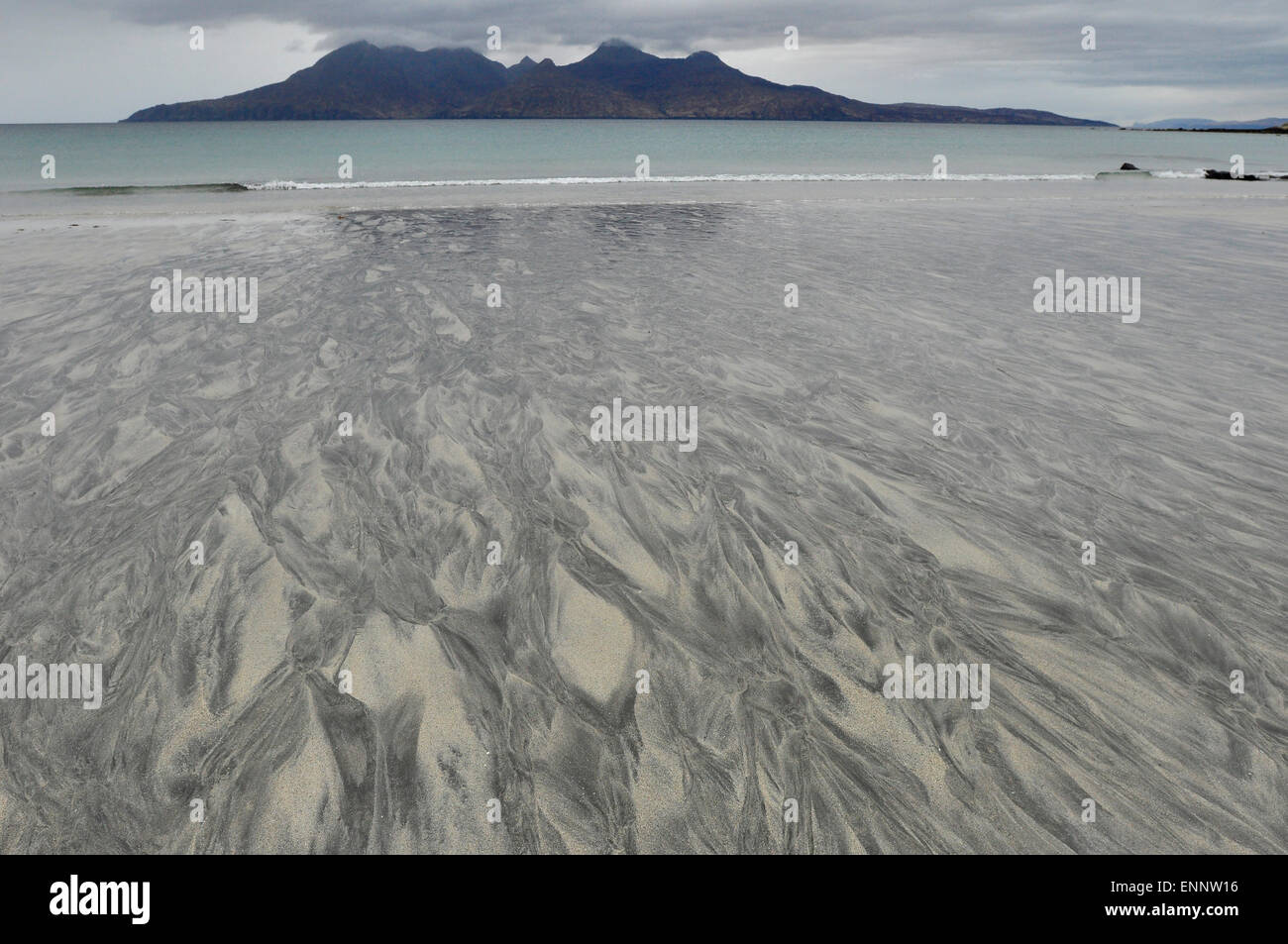 Laig Bay on the isle of Eigg with a view to the isle of Rum, Western ...