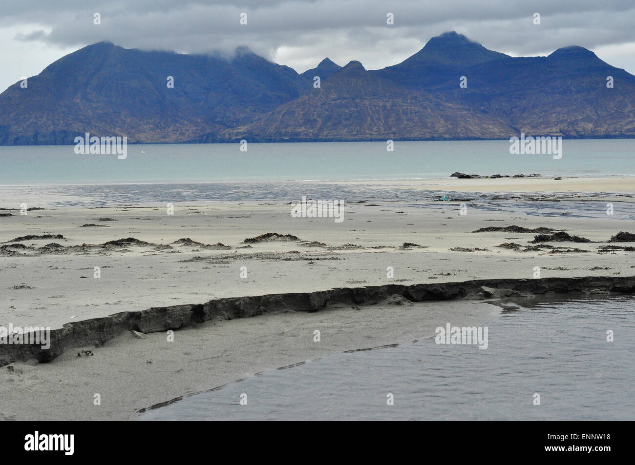 Laig Bay on the isle of Eigg with a view to the isle of Rum, Western ...