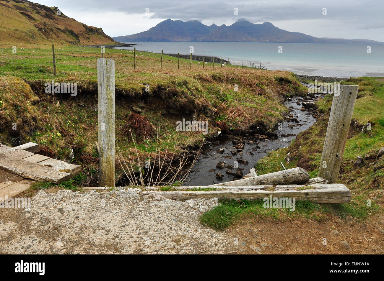 Laig Bay on the isle of Eigg with a view to the isle of Rum, Western ...