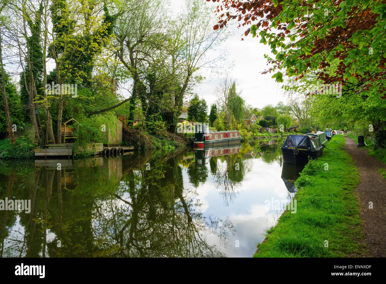 The Bridgewater Canal and narrow boats in Stockton Heath, Warrington ...