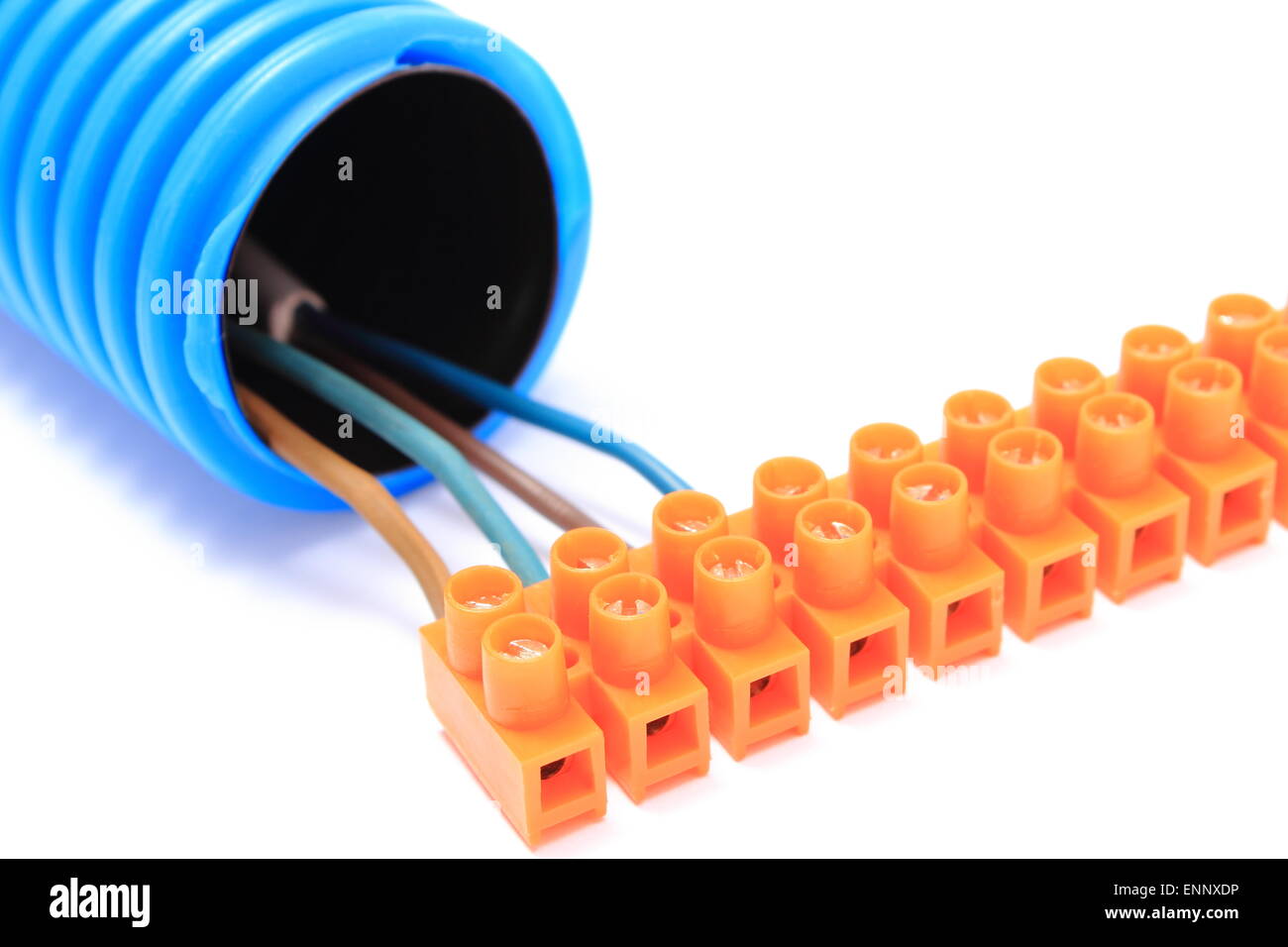 Corrugated plastic pipe and electrical cable with connection cube ...