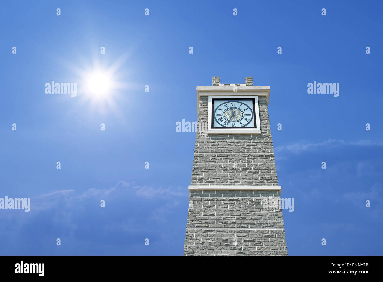 clock tower with beautiful sun and sky background Stock Photo - Alamy