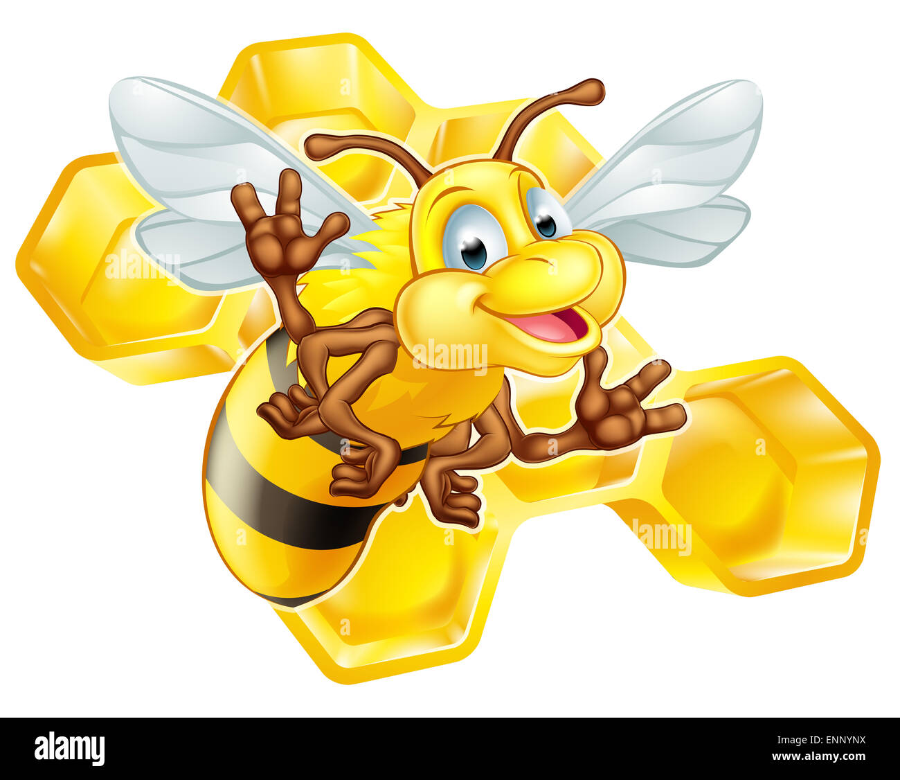 An illustration of a cute cartoon bee mascot character in front of a ...