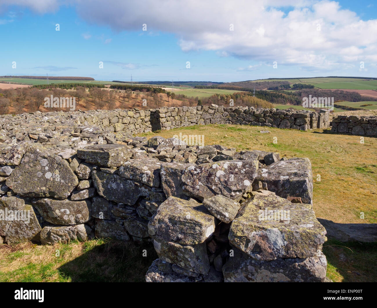 The iron age round wall stone of Edin's Hall broch in the Scottish ...
