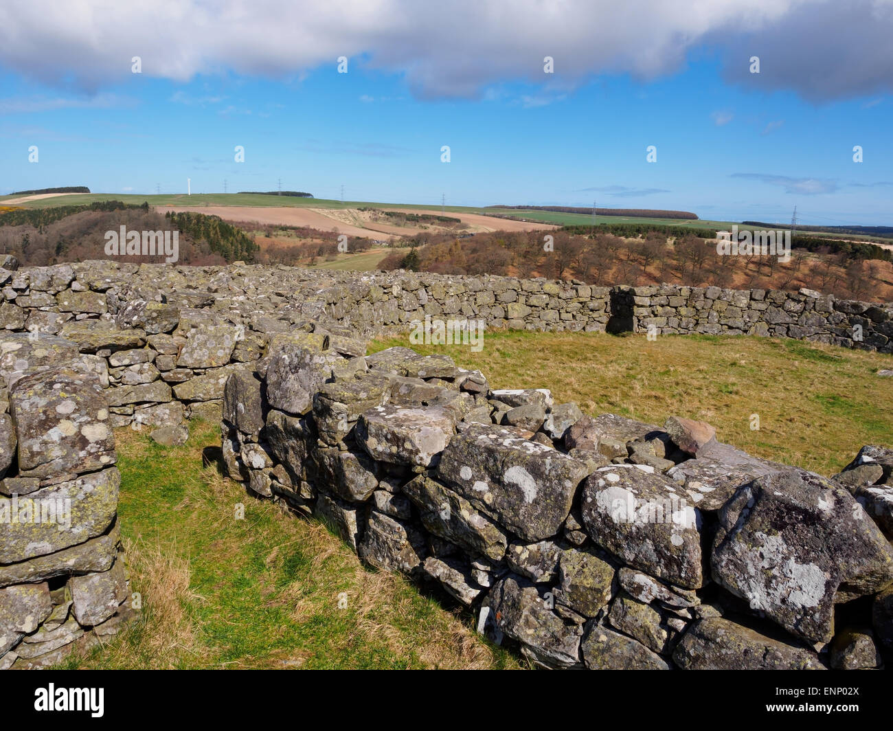 The iron age round wall stone of Edin's Hall broch in the Scottish ...