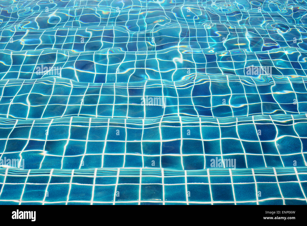 Blue ceramic wall tiles and details of surface on swimming pool ...