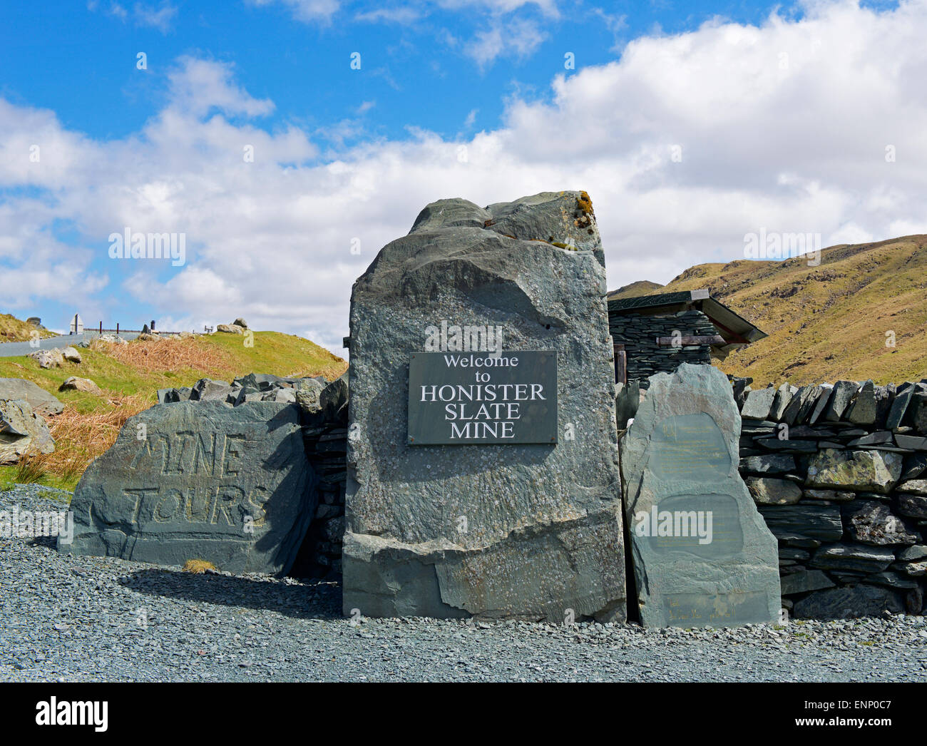 Slate sign inscribed Welcome to Honister Slate Mine, Lake District ...